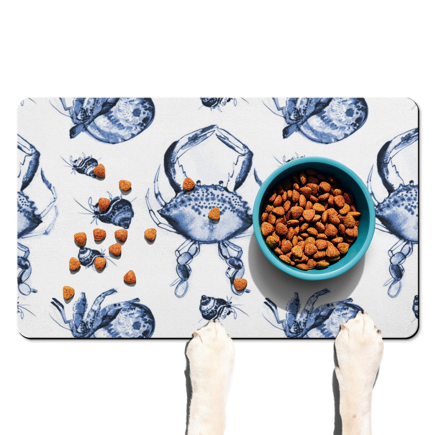 Colorful Crab Dog Food Mat – Nautical Vintage Watercolor Cartoon Black ...