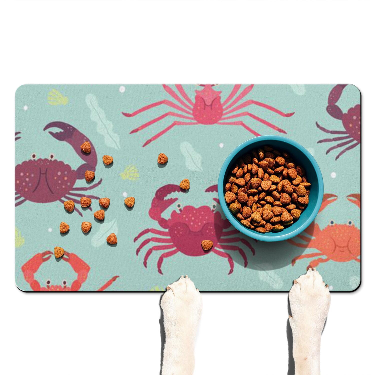 Colorful Crab Dog Food Mat – Nautical Vintage Watercolor Cartoon Black ...