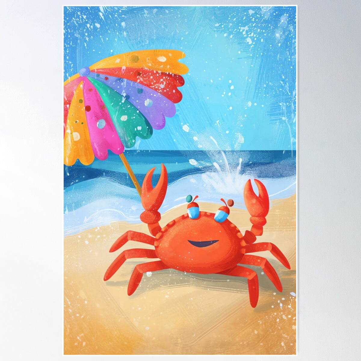 Colorful Crab On Beach Poster Wall Art, Modern Wall Decor For Living ...