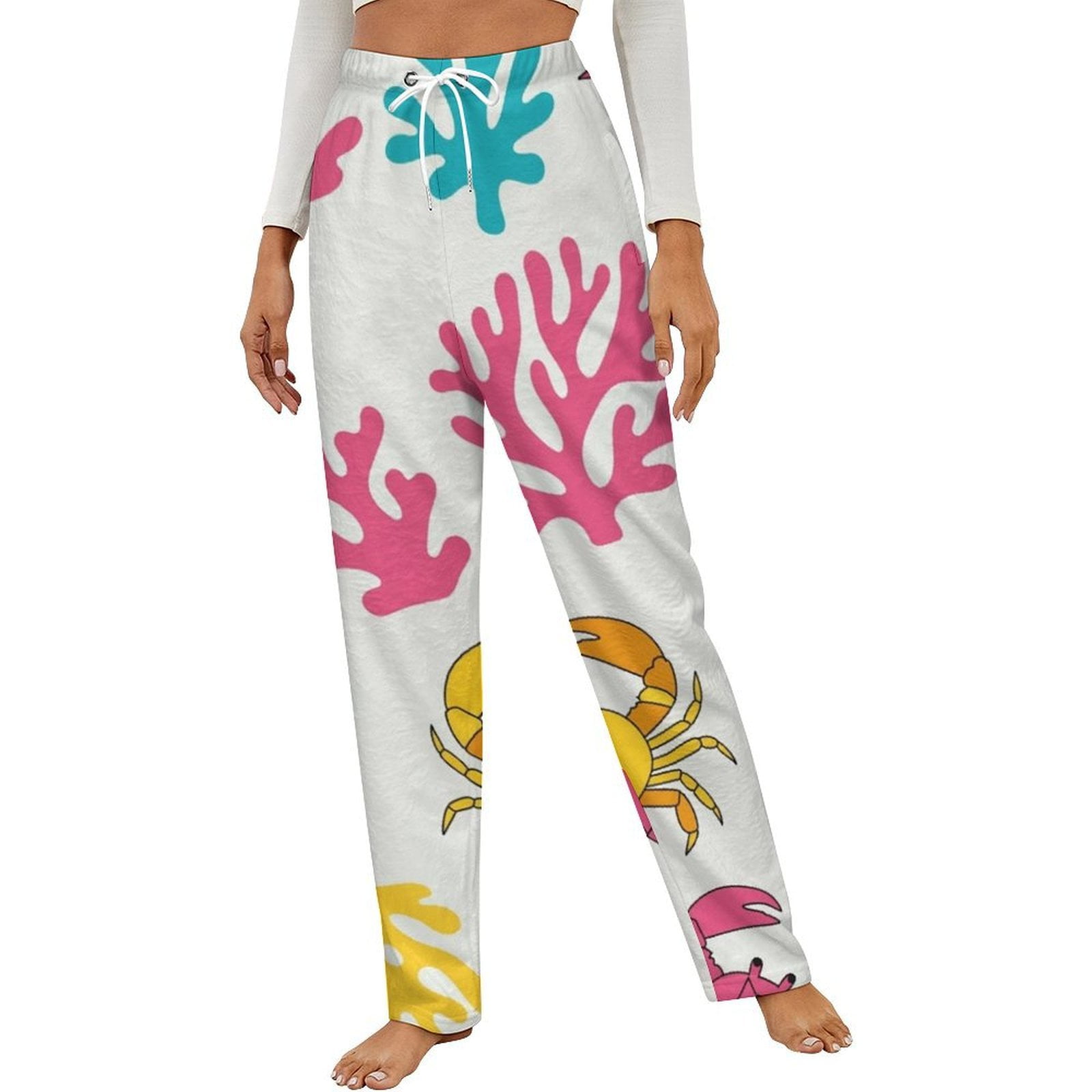 Colorful Crabs Coral Summer Pattern Repeat Winter Female Pants Flannel ...