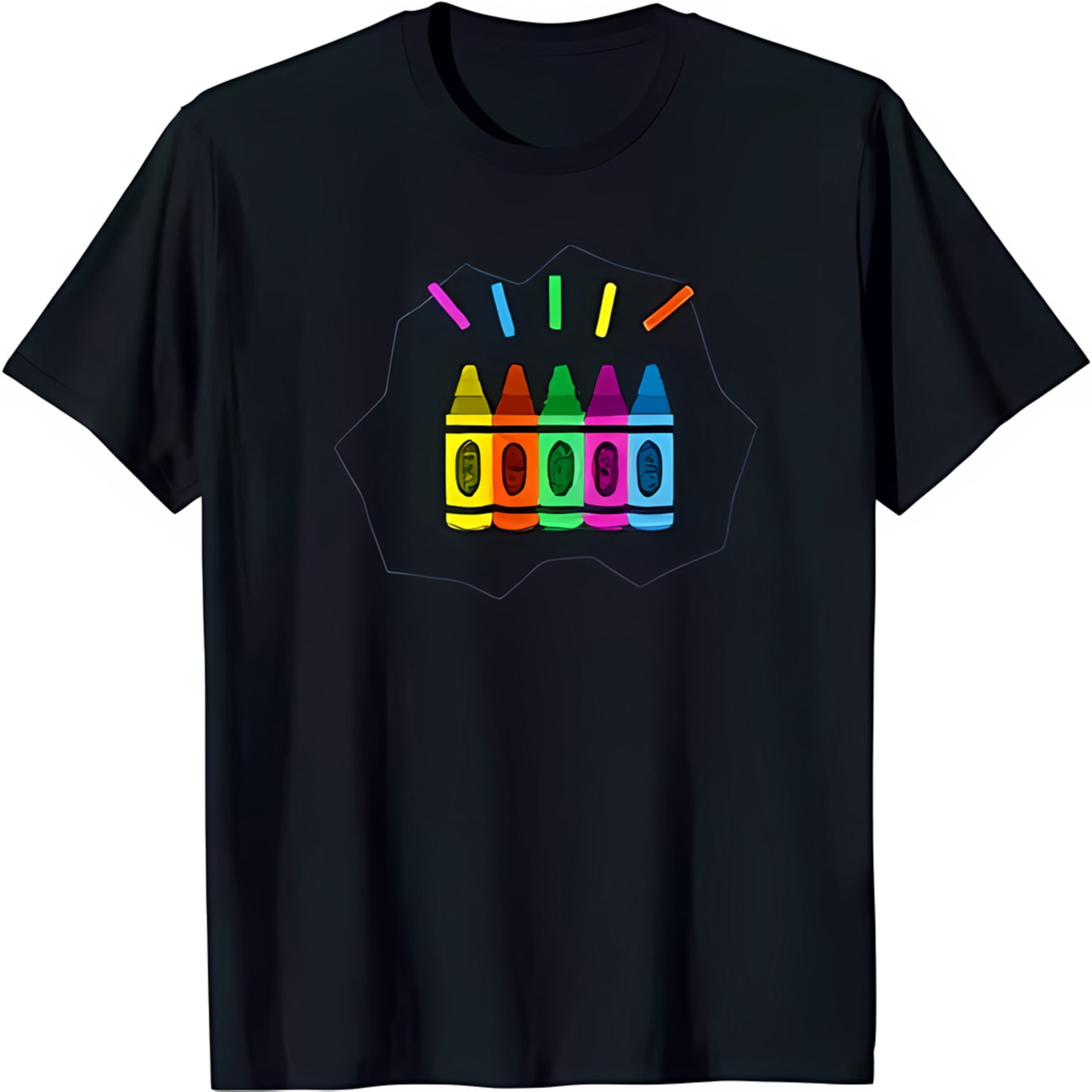 Colorful Crayon Cloud Graphic Black T-Shirt Vibrant Rainbow Design - Walmart.com