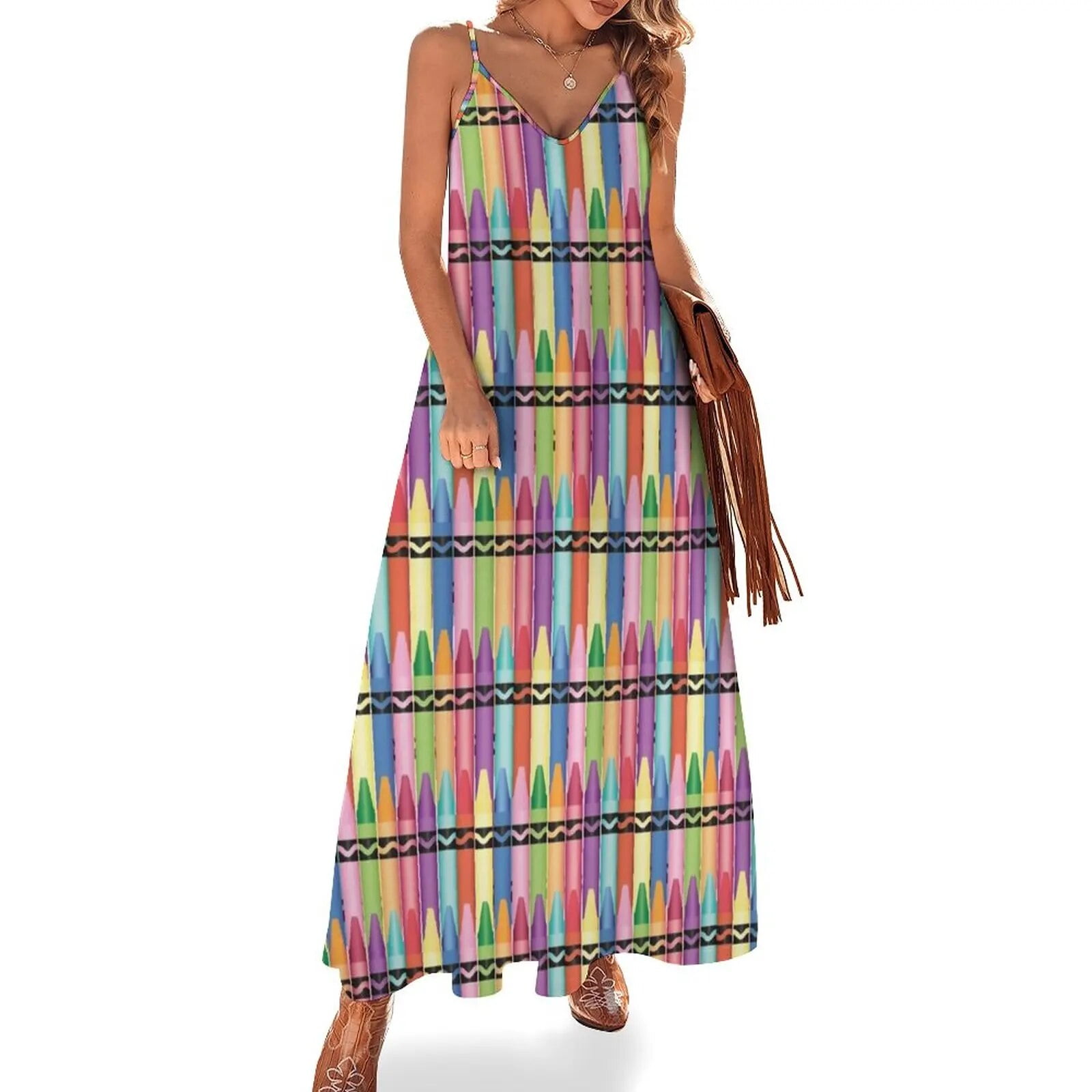 Colorful Crayon Pattern Sleeveless Dress woman dress birthday dresses ...