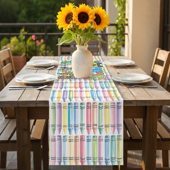 Colorful Crayon School Bus Table Runner 90 Inch Long Back to School ...
