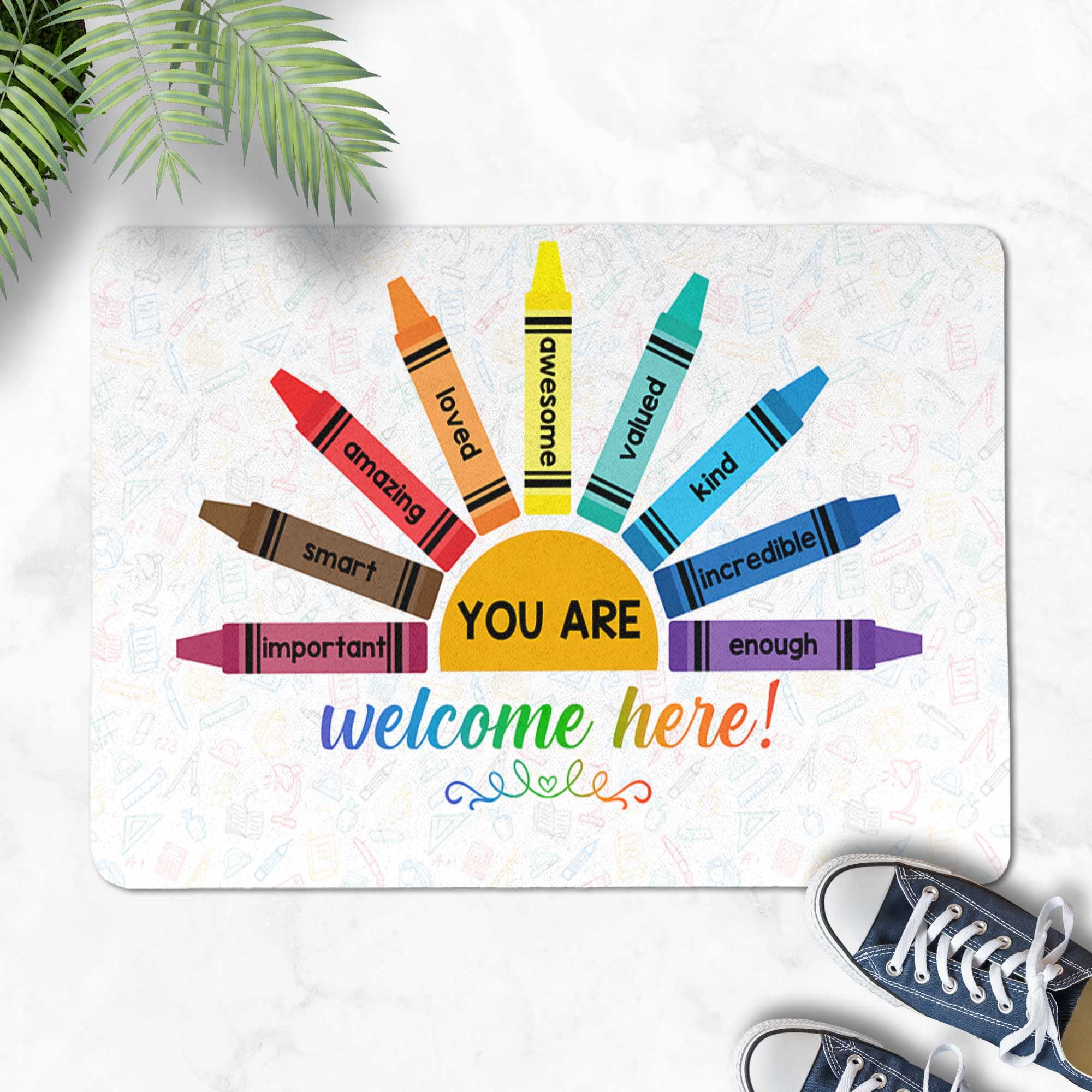 Colorful Crayon Welcome Mat for Teachers, Inspirational Doormat with ...