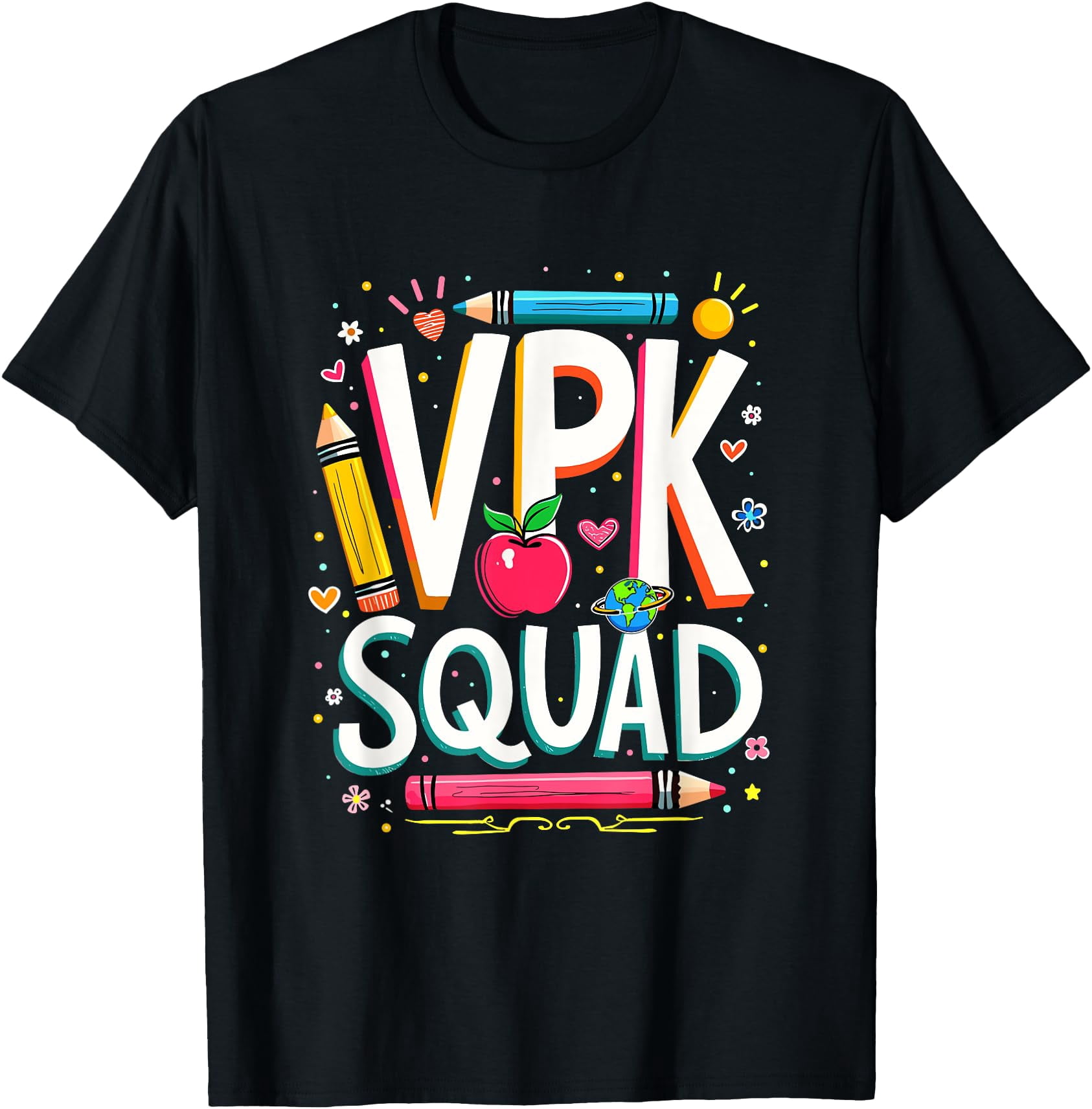 Colorful Crayon and Apple Design T-Shirt for VPK Squad and Pre-K ...