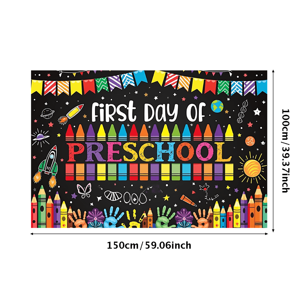 Colorful Crayons First Day of Preschool Banner Handprints Space ...