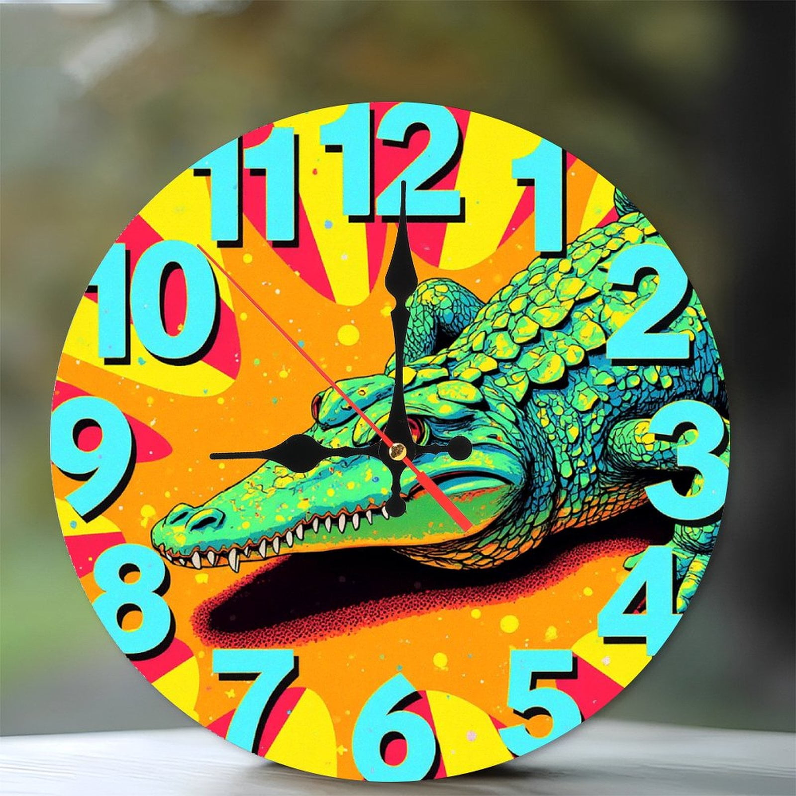 Colorful Crocodile Wall Clock with Unique Design 10-Inch Silent Wooden ...