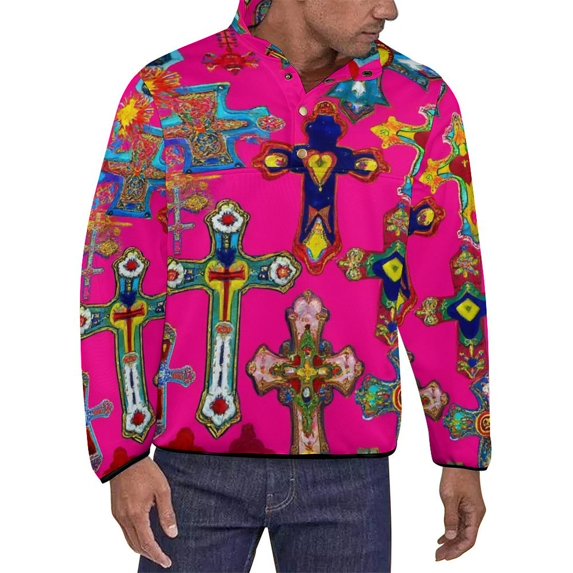 Colorful Cross Patterns Men's Stand Collar Sweater Long Sleeve Clothing ...
