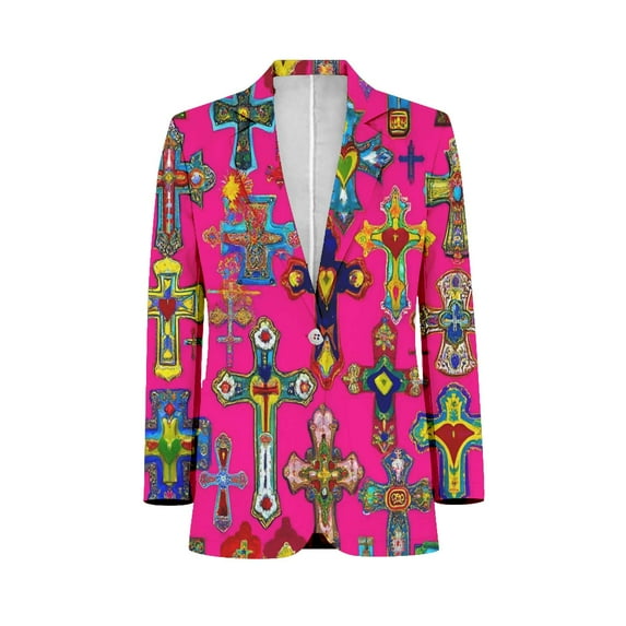 Colorful Cross Patterns Mens Suits Shawl Collar Slim Fit Suit Mens ...