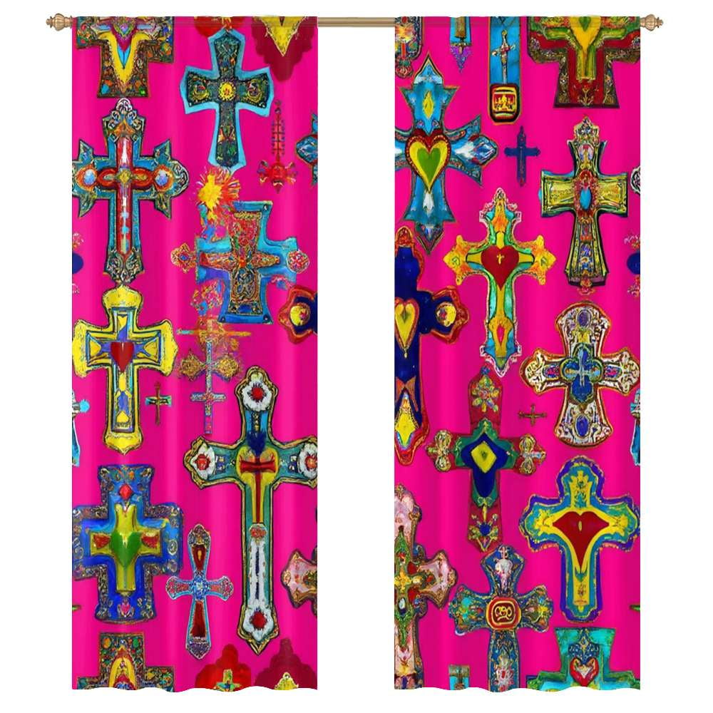 Colorful Cross Patterns Sheer Voile Curtain Window Tulle Curtains For ...