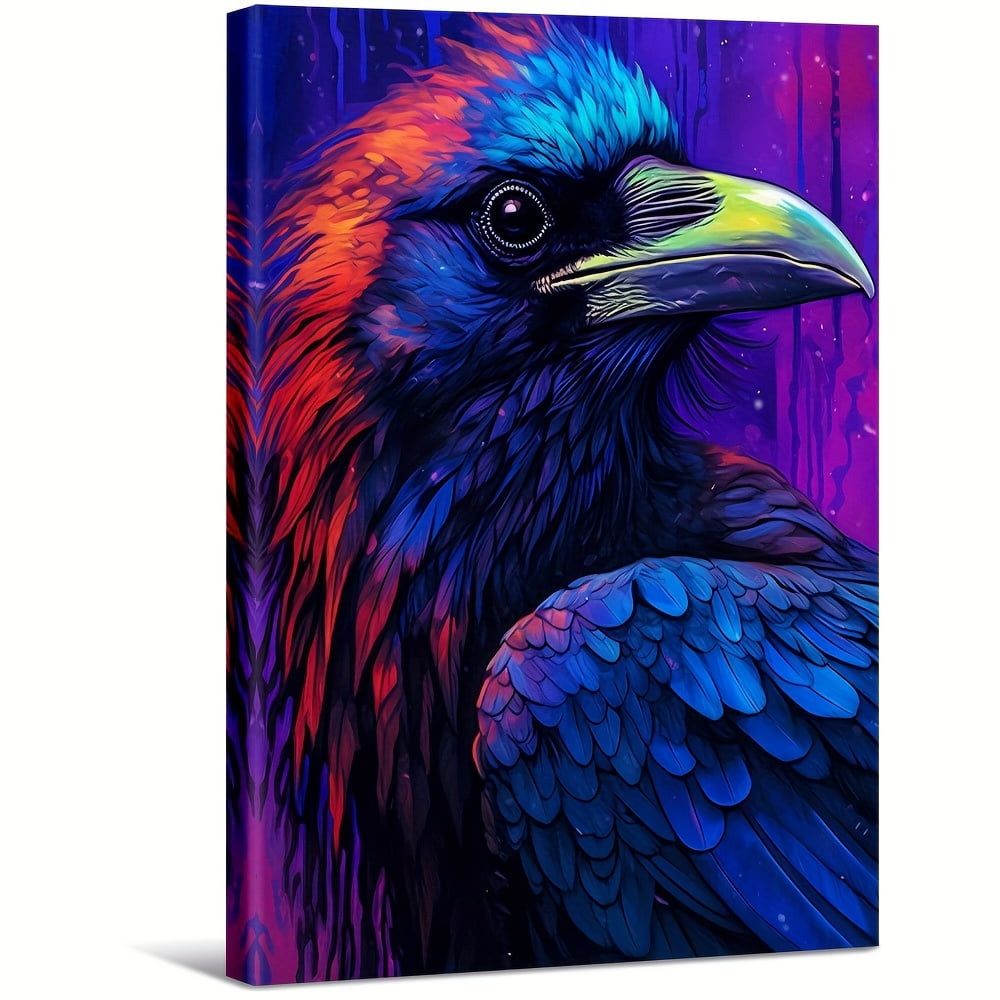 Colorful Crow With Purple And Blue Feathers Large Wooden Framed Wall ...