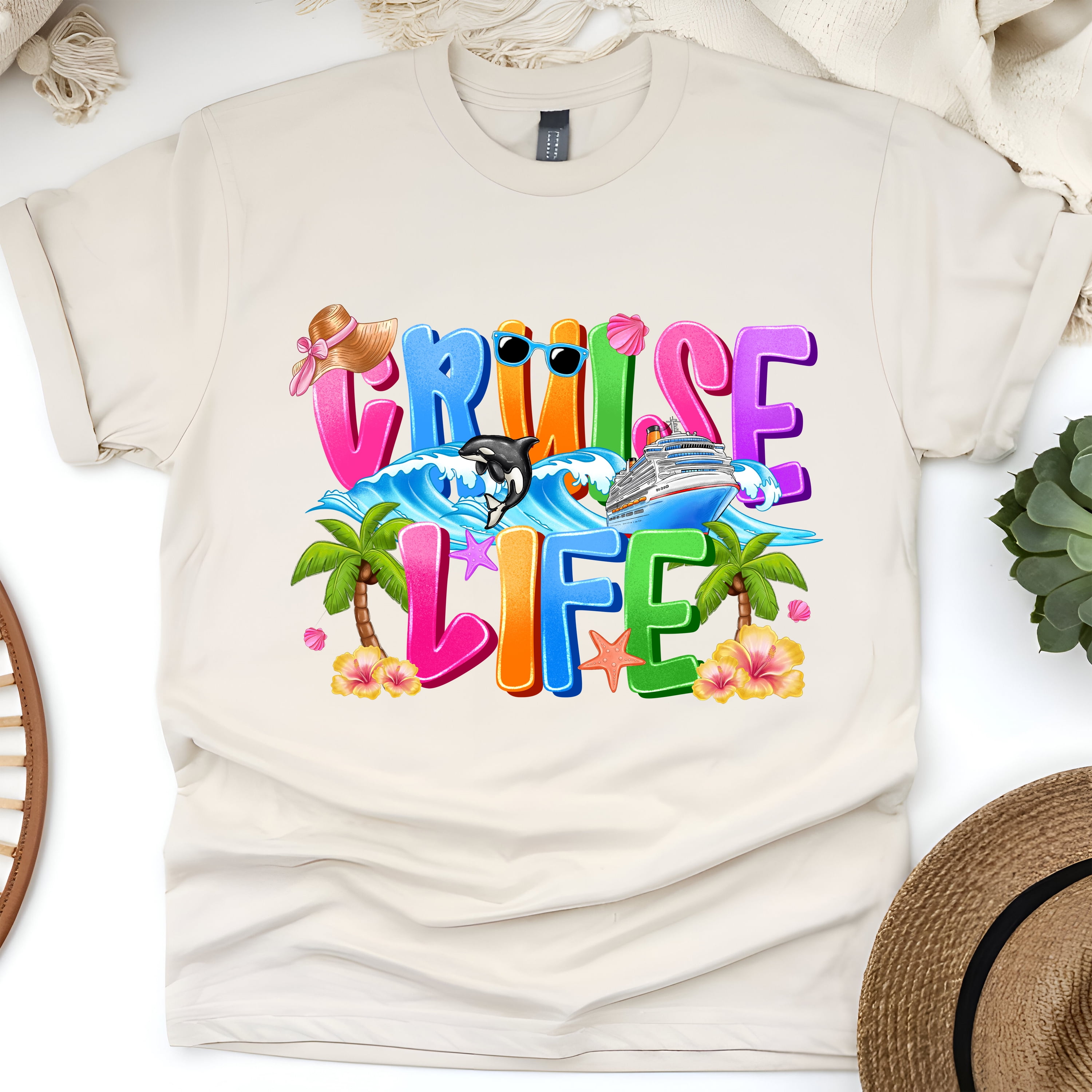 Colorful Cruise Life T-Shirt – Ocean Whale and Tropical Vacation Tee ...