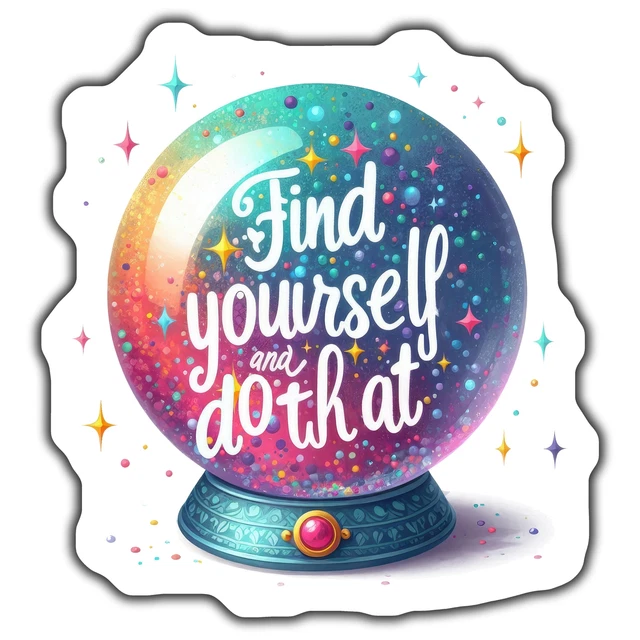 Colorful Crystal Ball Sticker With Motivational Quote, Find Yourself ...