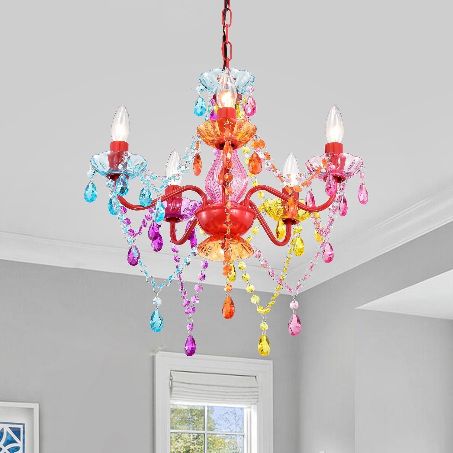 Multicolor Kids Chandeliers with Acrylic Crystals, 5-Light Hardwired ...