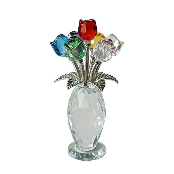 Colorful Crystal Colorful Rose Bouquet Ornament In Faceted Vase ...