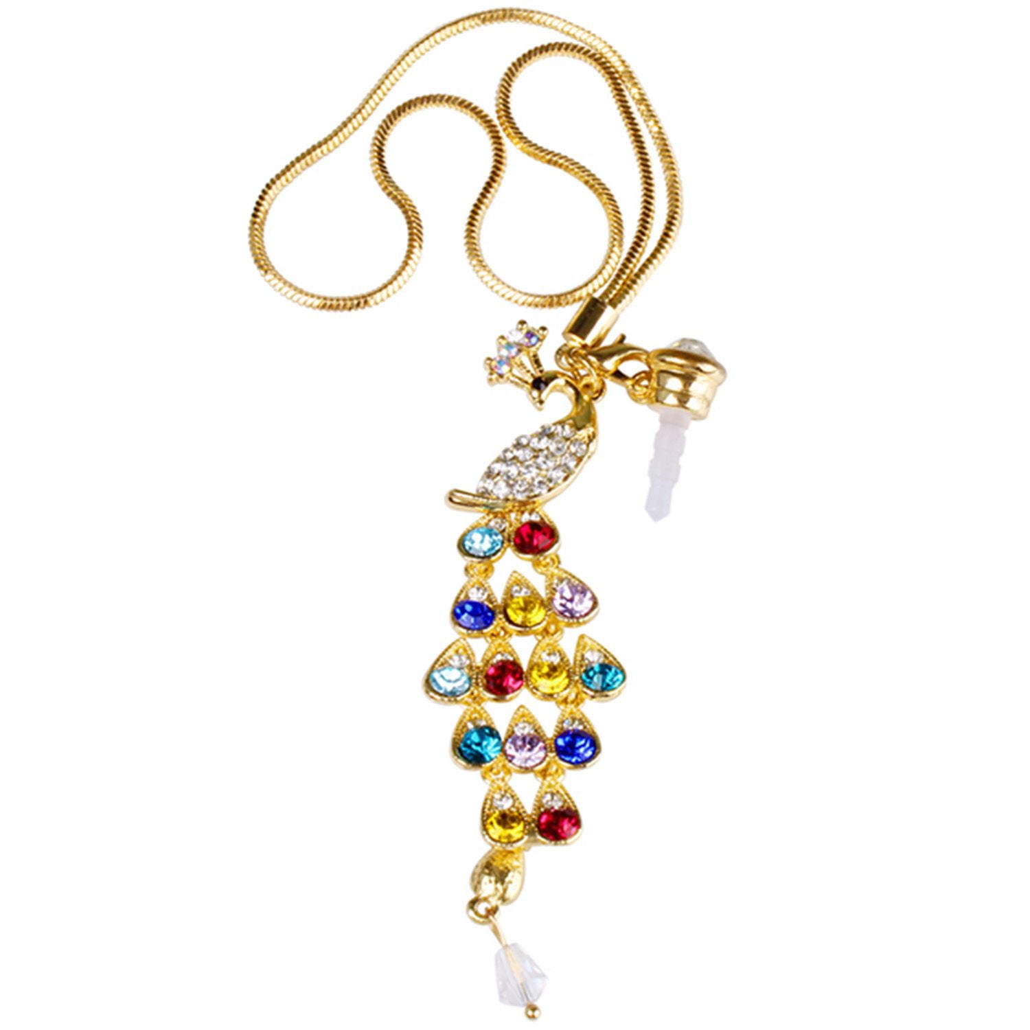 Colorful Crystal Diamond Peacock Dust Cap Pendant for Cell Phone 3.5mm ...