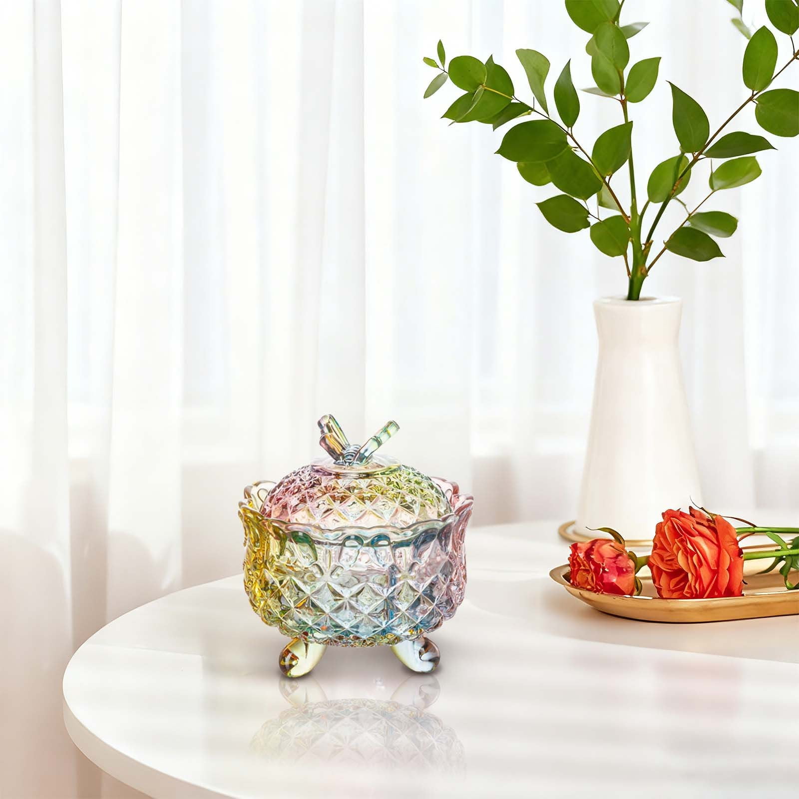 Colorful Crystal Glass Candy Snack Barrel Storage Jar Embossed Luxury ...