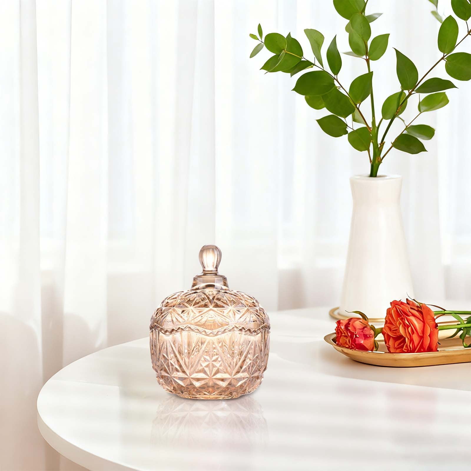 Colorful Crystal Glass Candy Snack Barrel Storage Jar Embossed Luxury ...