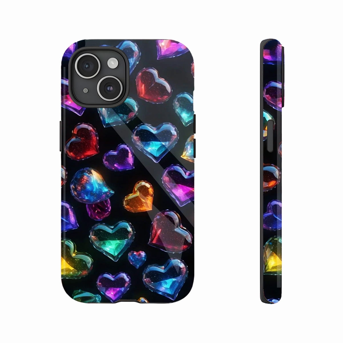 Colorful Crystal Heart iPhone Case, Shimmering Glitter Heart Design ...
