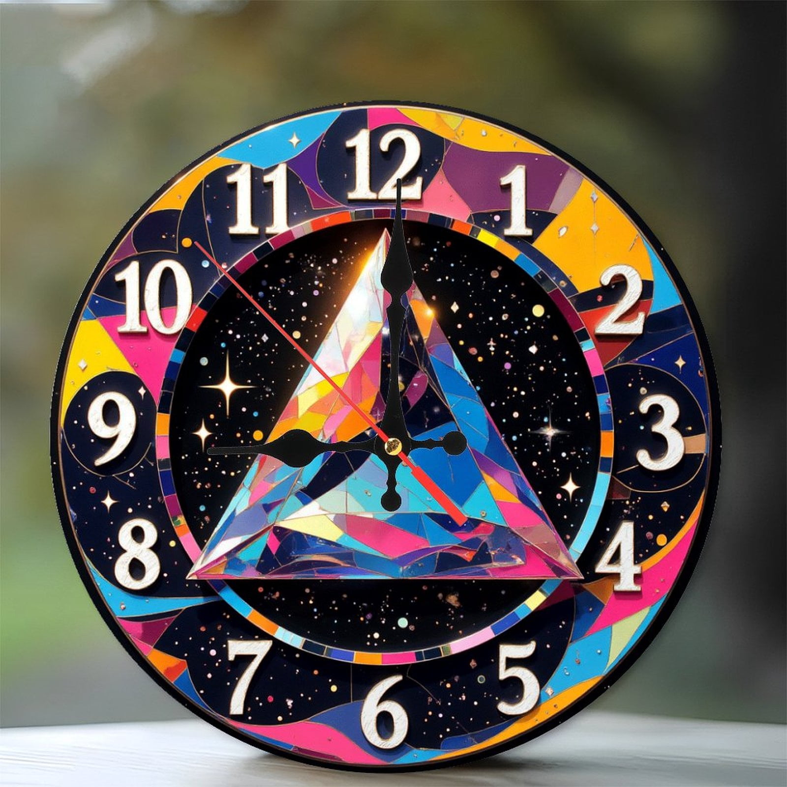 Colorful Crystal Triangle Wall Clock 10-Inch Silent Wooden Wall Clock ...