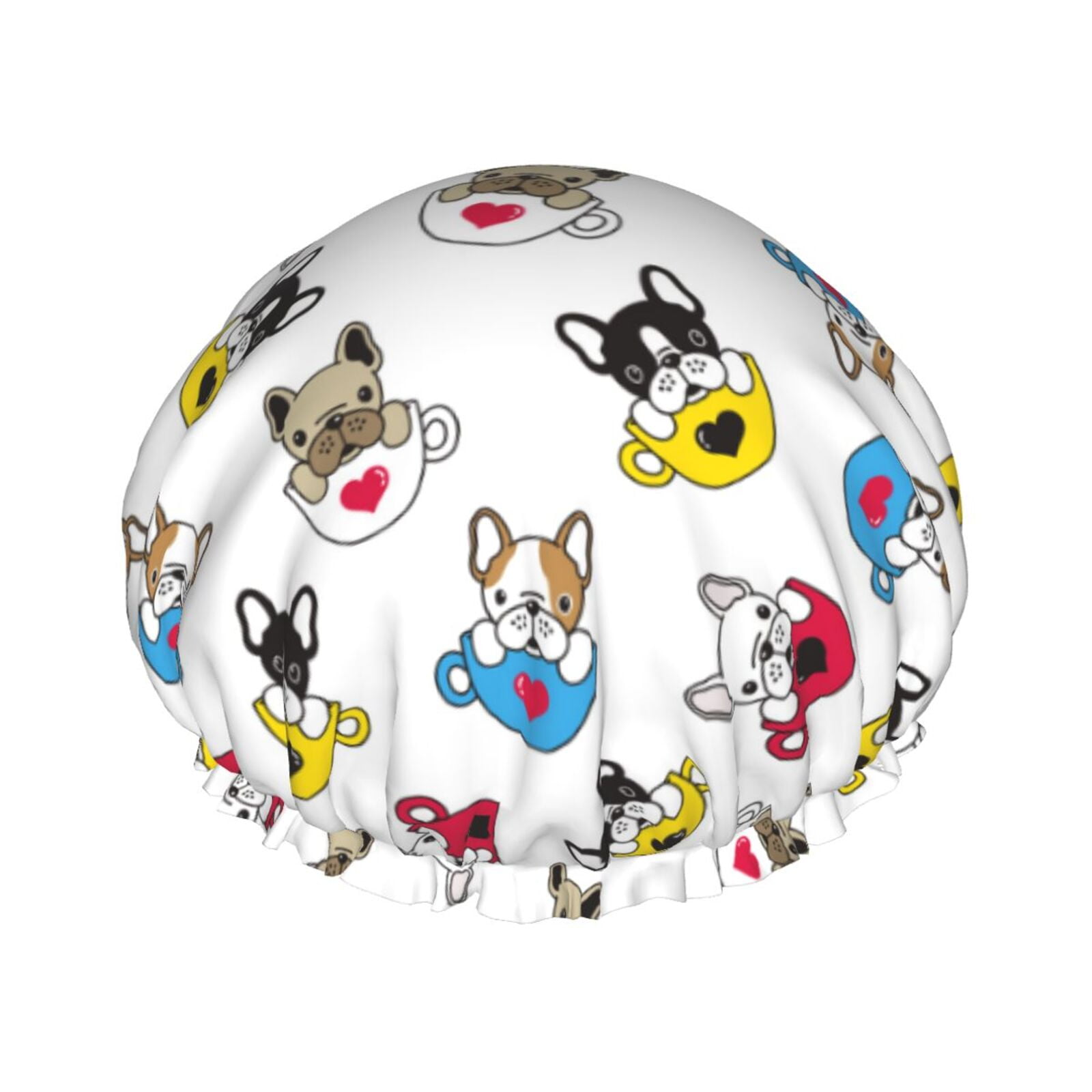 Colorful Cup Cute French Bulldog Shower Cap, Reusable Bath Hair Hat for ...