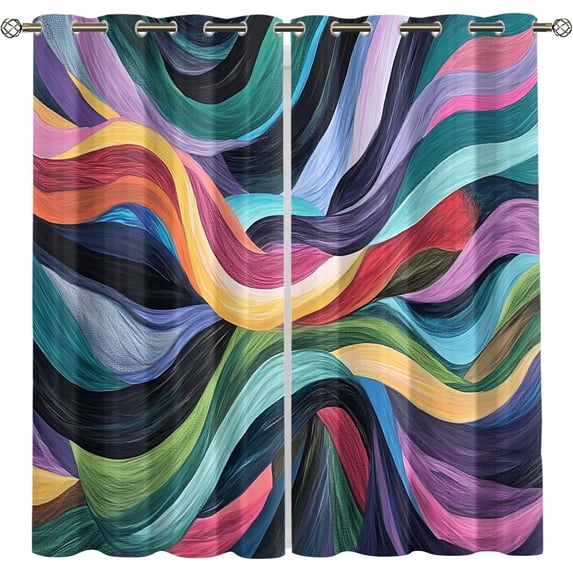 Colorful Curtains 2 Panels, Abstract Stripes Blackout Curtains, Wave ...