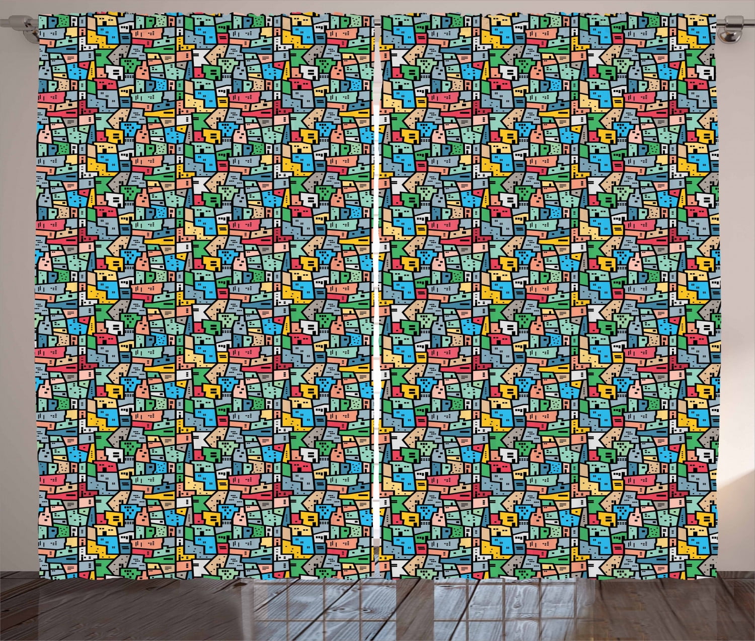 Ambesonne Colorful Curtains 2 Panel Set, Brazilian Favela Urban, 108" x ...