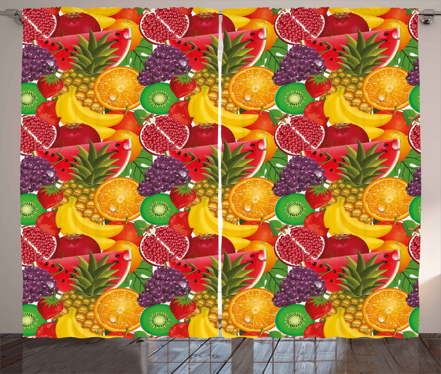 Ambesonne Colorful Curtains 2 Panel Set, Tropical Fresh Fruits, 108" x ...