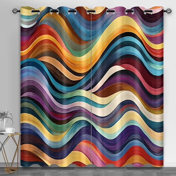Colorful Curtains 2 Panels, Wave Stripes Curtain for Bedroom, Abstract ...