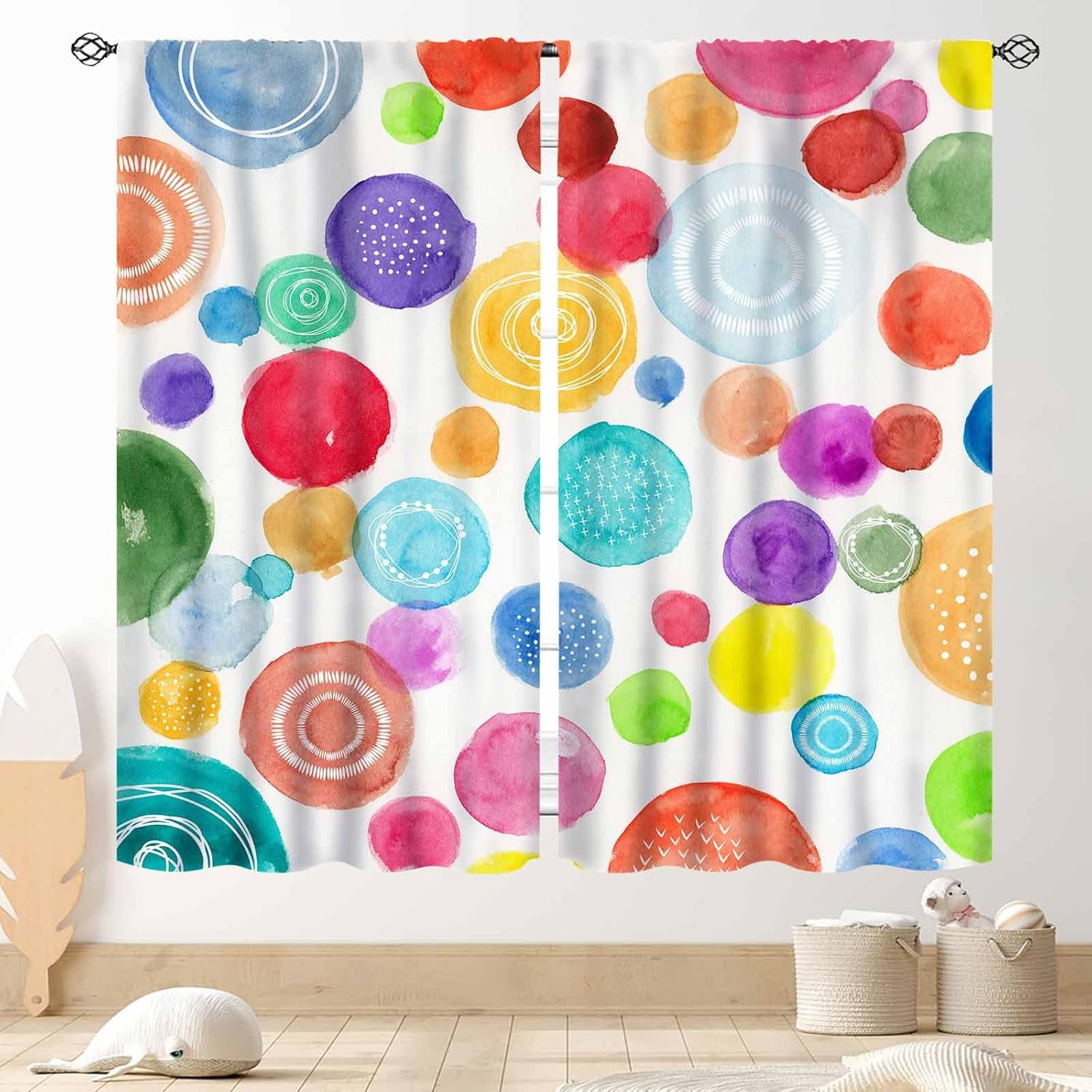 Colorful Curtains for Girls Bedroom, Watercolor Rainbow Cartoon ...