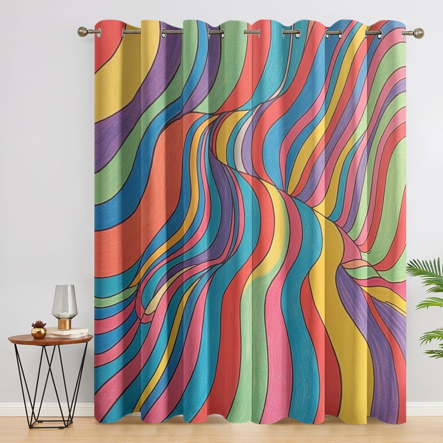 Colorful Curtains For Kitchen - Colorful Striped Blackout Curtains, Multicolored Abstract Window ...