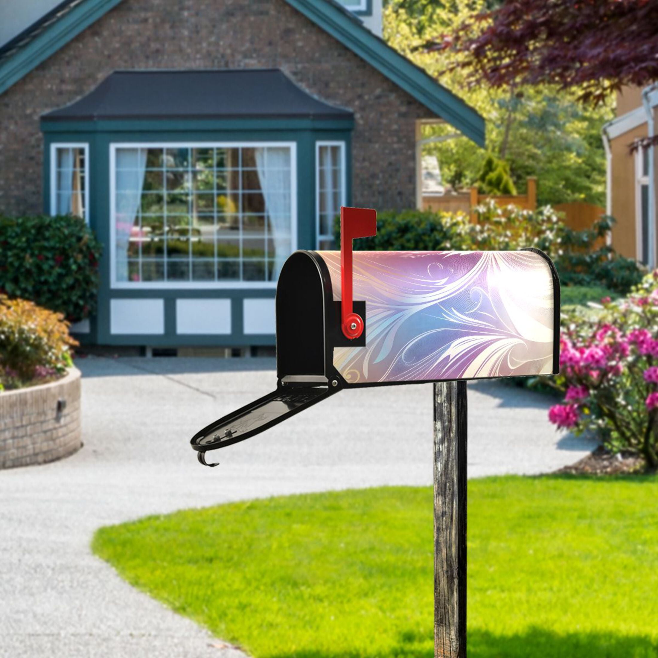 Colorful Curve Flowers Mailbox Cover Magnetic Standard Size Post Box ...