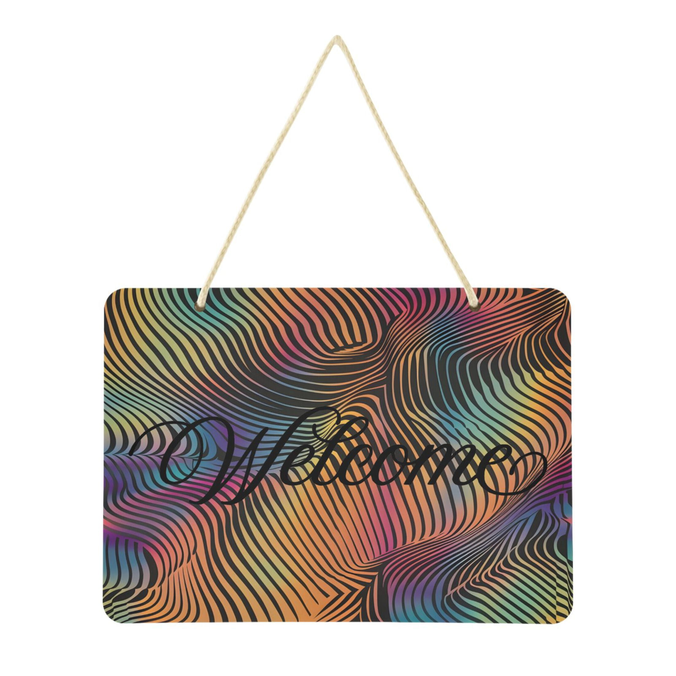 Colorful Curve Lines Welcome Sign Front Door PVC 14x10 inch Hanger ...