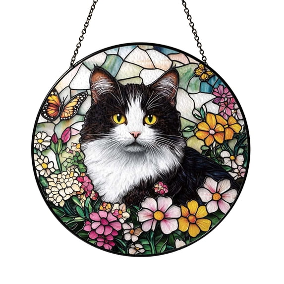 Colorful Custom Cat Portrait Stained Glass Suncatcher – Window Hanging ...