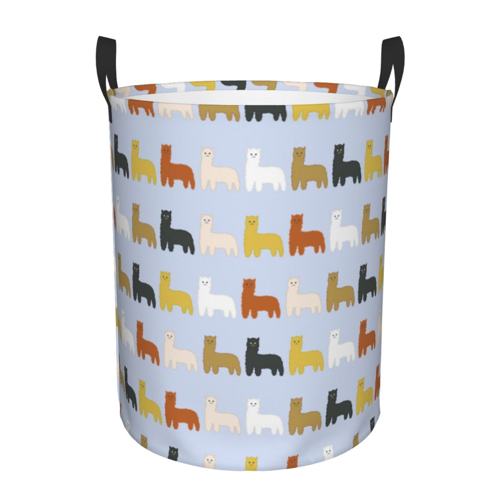Colorful Cute Alpaca Round Laundry Basket, Laundry Hamper with Handle ...