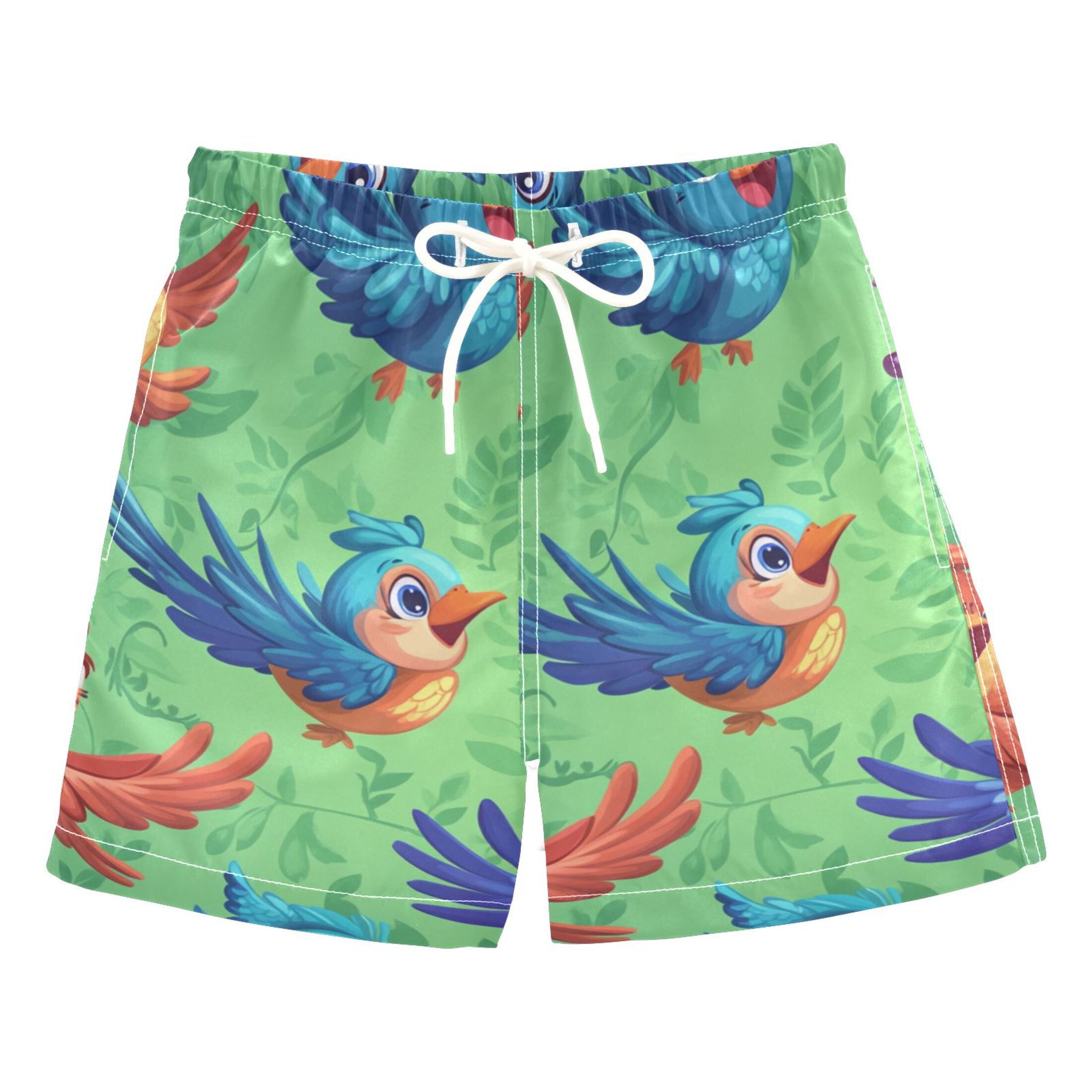 Colorful Cute Birds on Green Boys Swim Trunks Quick Dry Boy Swim Shorts ...