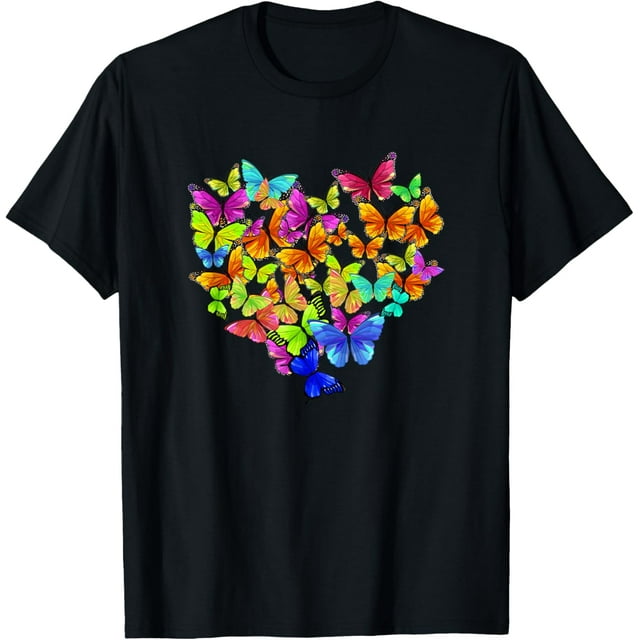 Colorful Cute Butterfly Heart - Rainbow Butterflies T-Shirt - Walmart.com
