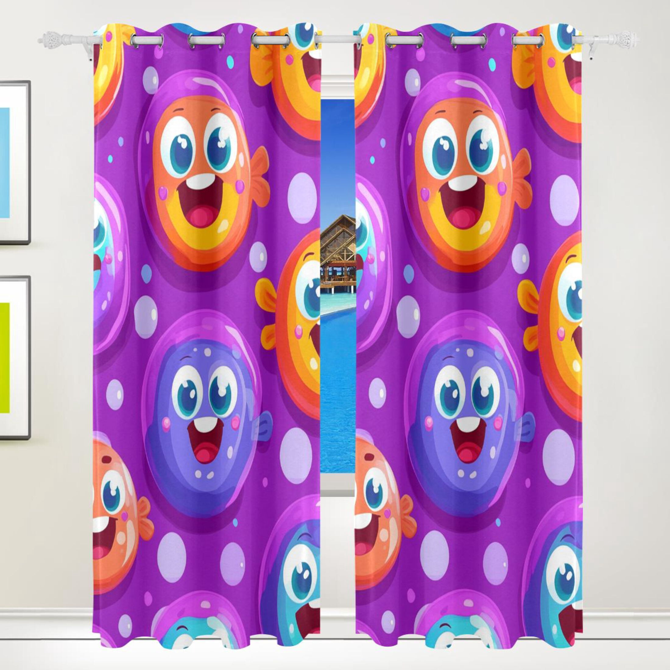 Colorful Cute Cartoon Blackout Curtains for Living Room Bedroom 55W x ...