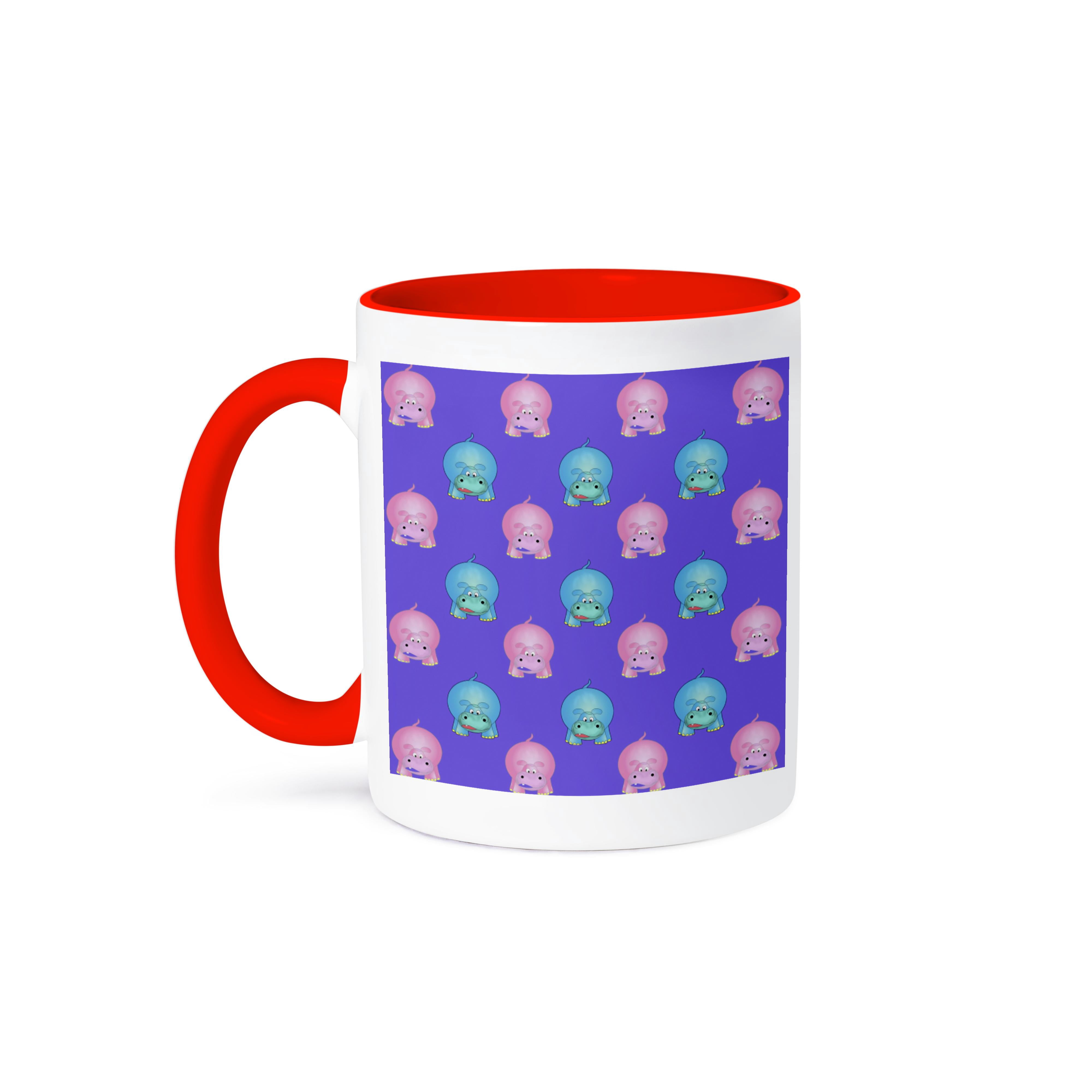 Colorful Cute Cartoon Hippos (Hippopotamus) In Pink And Blue On A ...