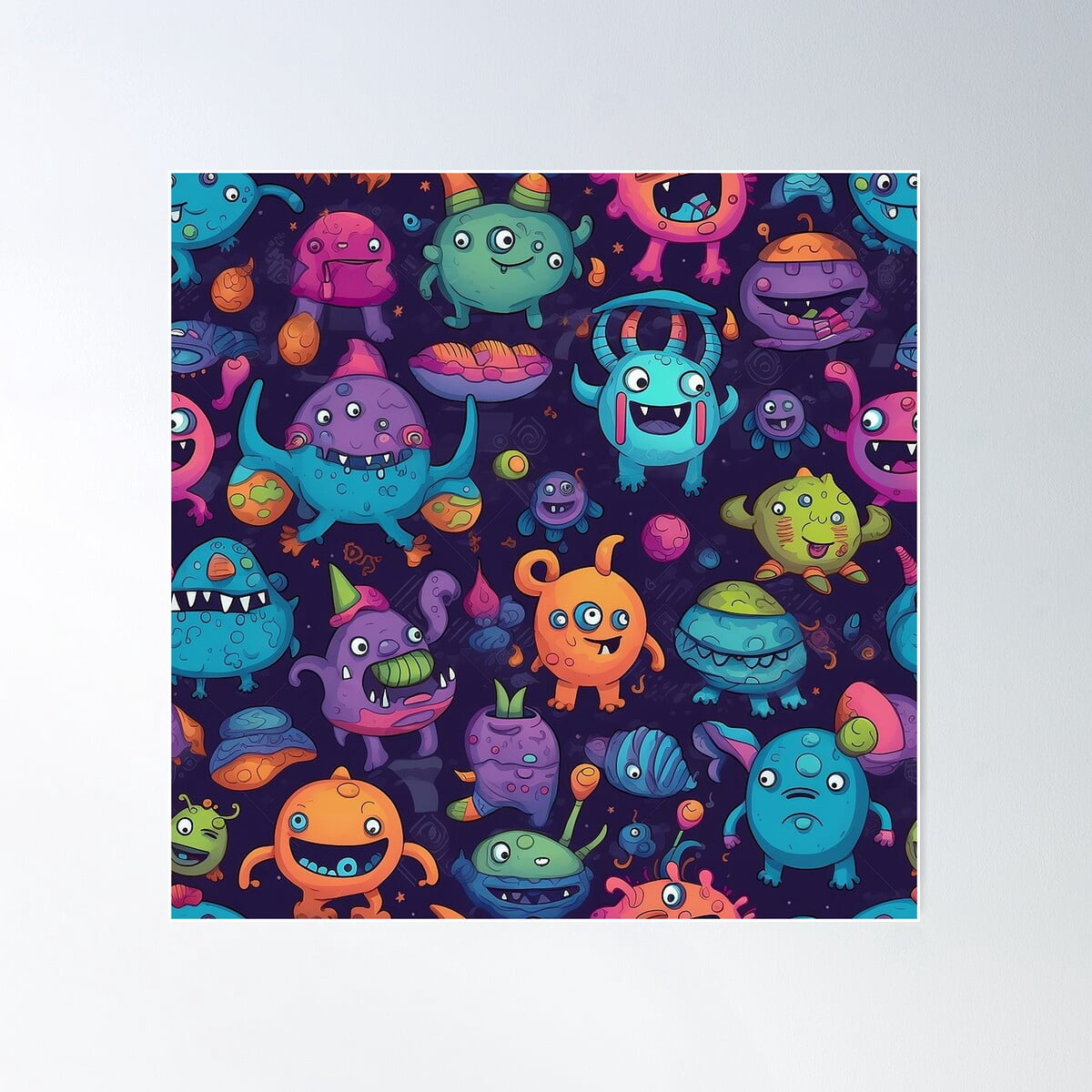 Colorful, Cute Cartoon Monsters. Poster Wall Art, Modern Wall Decor For ...