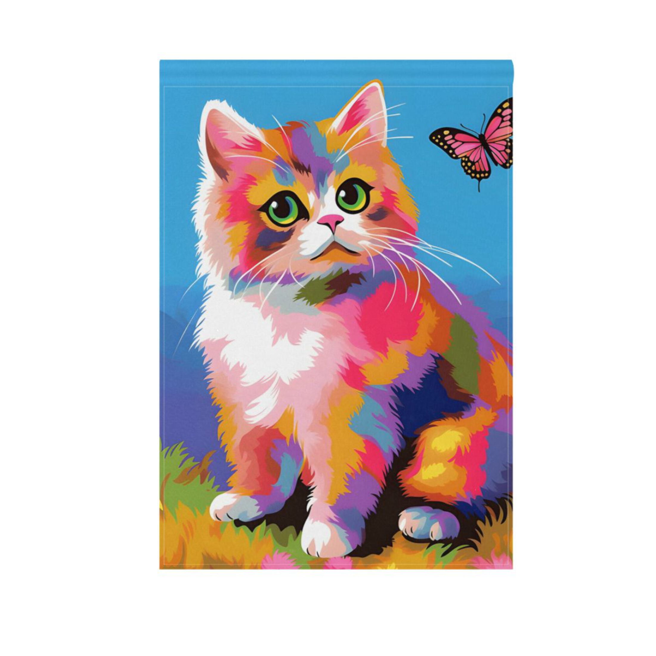 Colorful Cute Cat Garden Flag Double Sided 12 x 18/28 x 40 Inch Yard ...