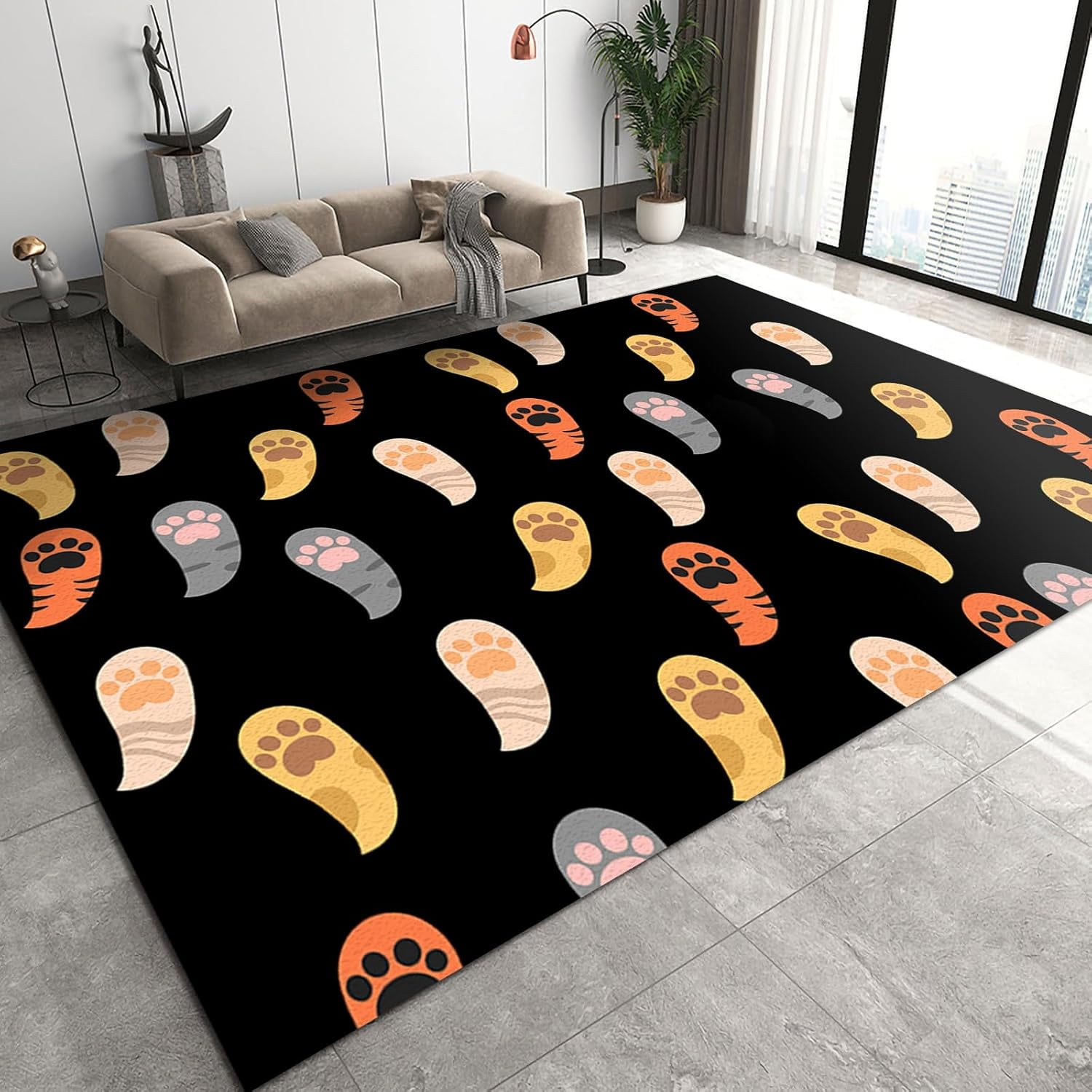 Colorful Cute Cat Paws Kid Area Rugs, Fashion Simple Creative Art ...