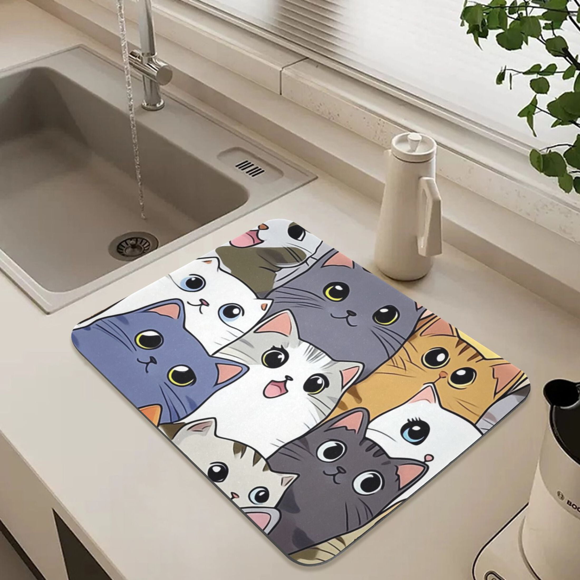 Colorful Cute Cats Dish Drying Mat for Kitchen Counter Absorbent ...