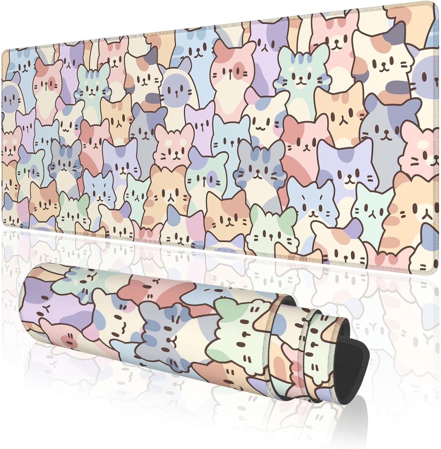 Colorful Cute Cats Large Cartoon Gaming Mouse Pad with Anti-Slip Base ...
