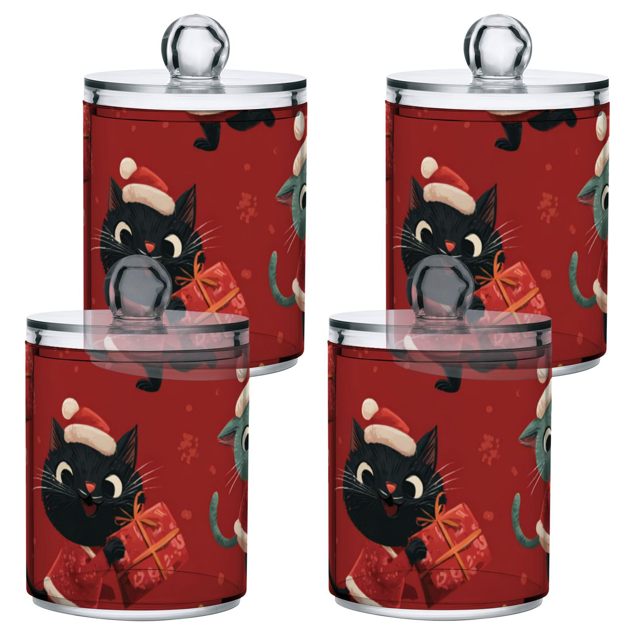 Colorful Cute Cats with Christmas Gifts Translucent Plastic Cans ...