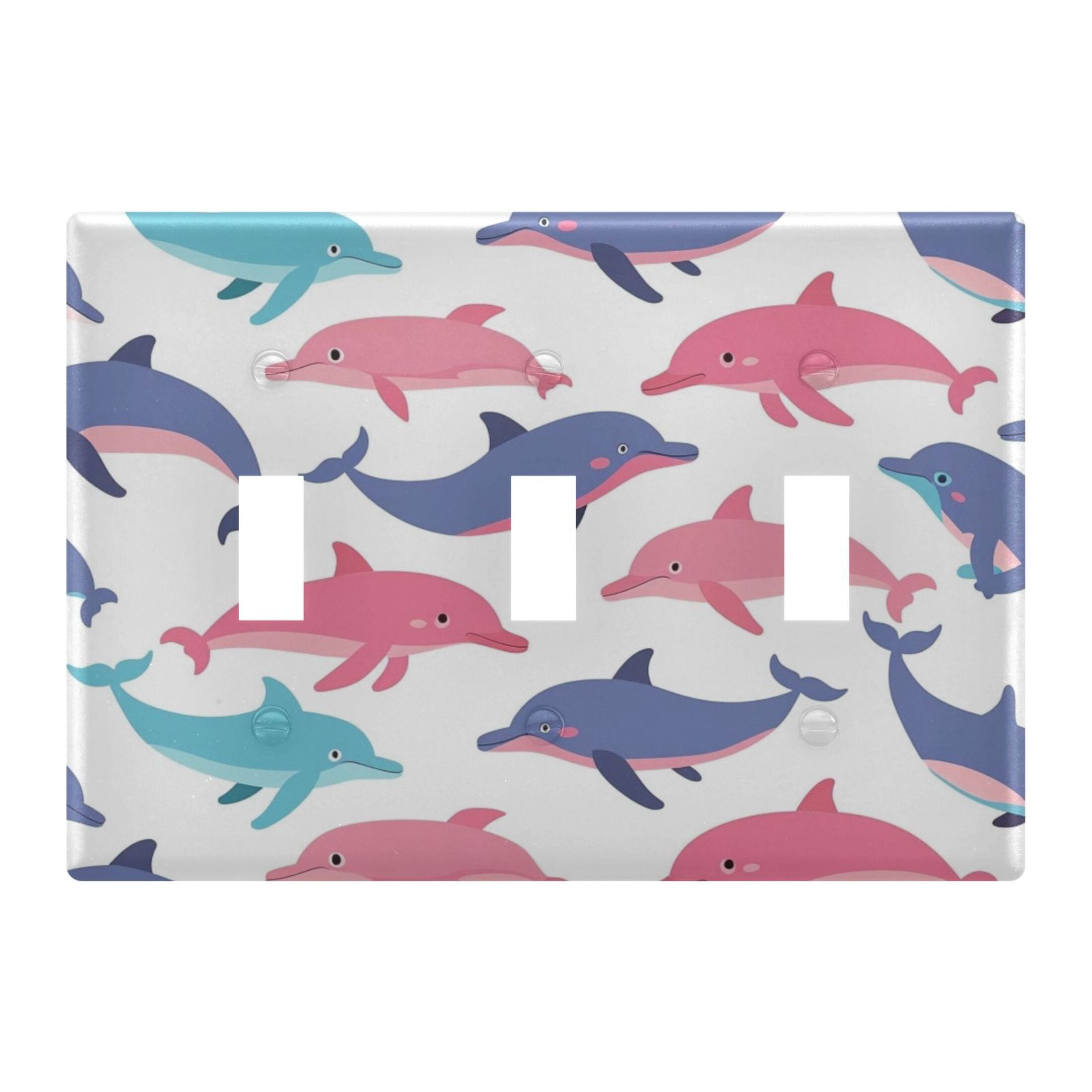 Colorful Cute Dolphin Light Switch Plate Covers 3 Gang Wall Plate ...
