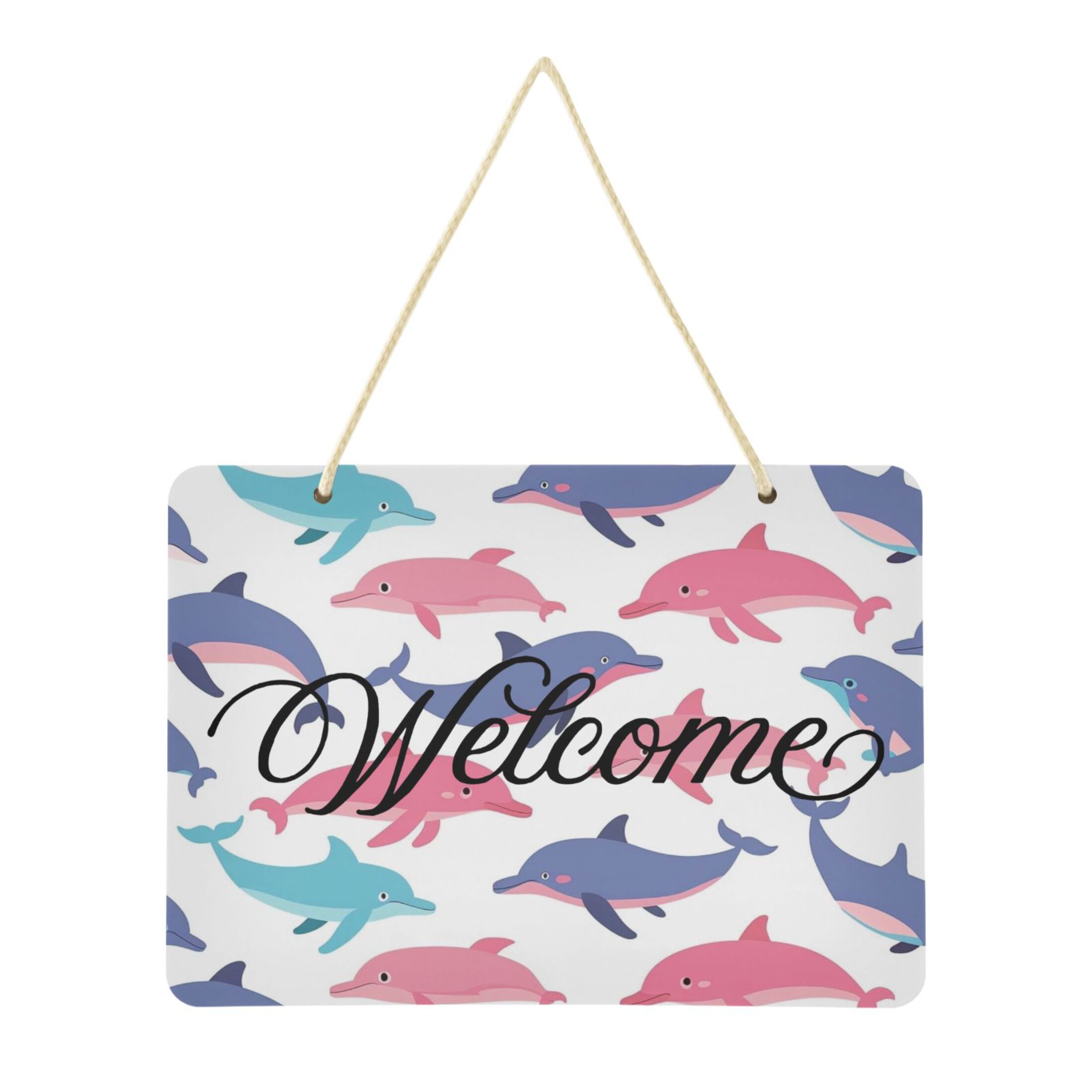 Colorful Cute Dolphin Welcome Sign Front Door PVC 14x10 inch Hanger ...