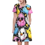 Colorful Cute Ducks Dresses Short Sleeve Nightdresses for Women ...