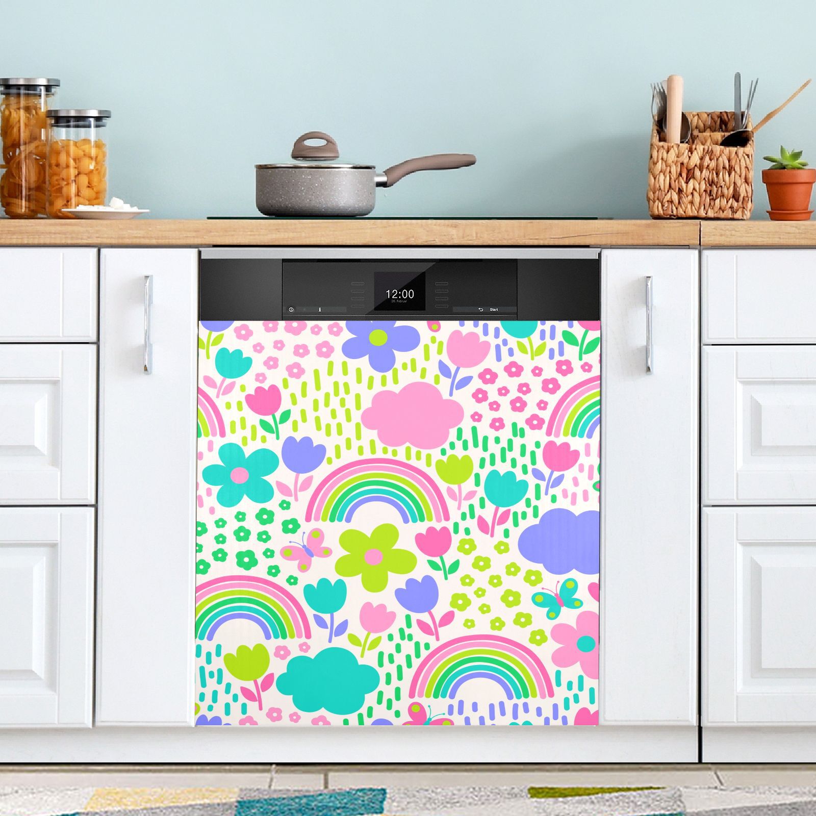 Colorful Cute Floral Rainbow and Cloud Dishwasher Magnet Cover Magnetic ...