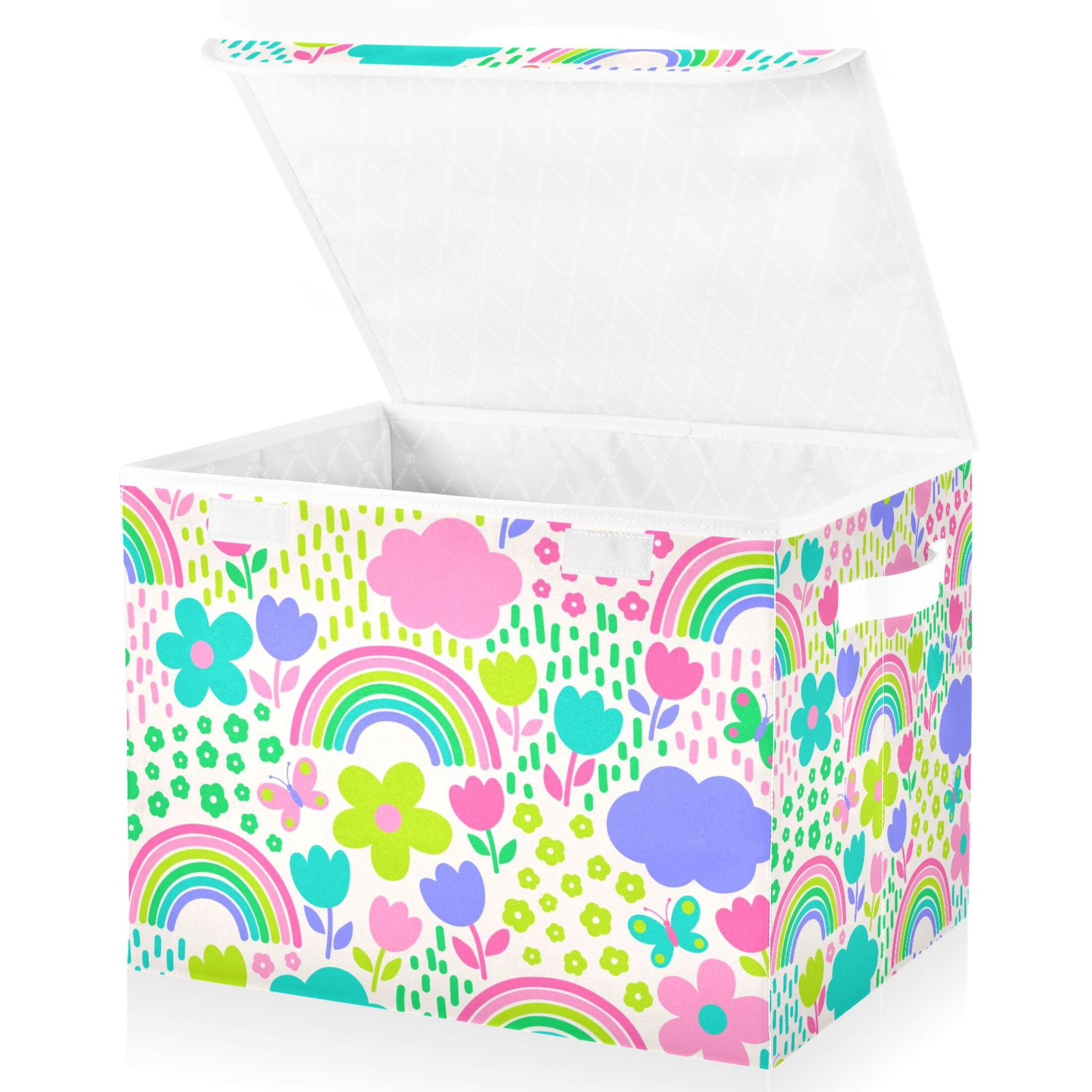 Colorful Cute Floral Rainbow and Cloud Large Lidded Storage Bin ...